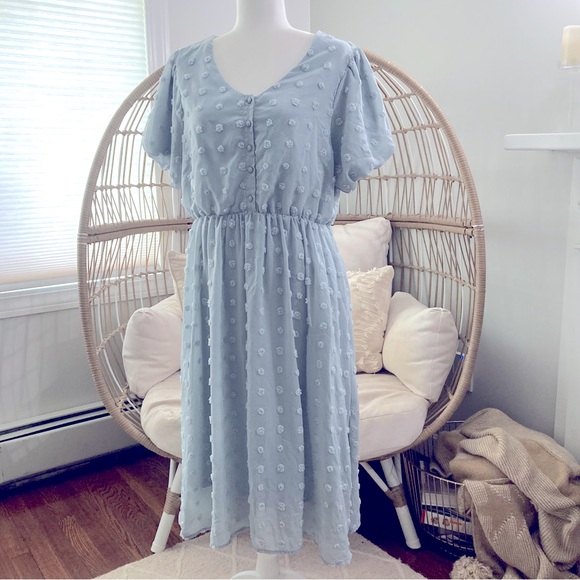 Baltic Born | Dresses | Baltic Born Xl Light Ice Blue Swiss Dot Midi ...